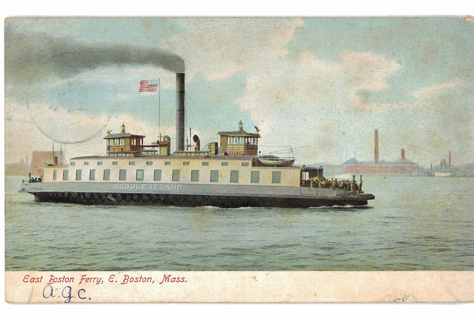 Old postcard. East Boston Ferry, East Boston, Massachusetts. Ship ...