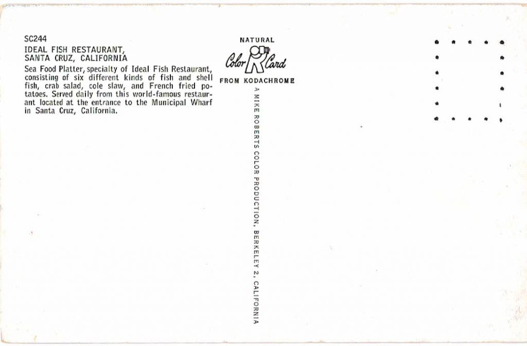 Chrome postcard. Ideal Fish Restaurant, Santa Cruz, California. Seafood ...