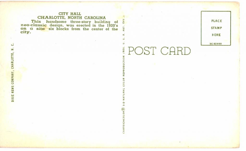 Postcard. City Hall, Charlotte, North Carolina. | Jackie's Vintage ...