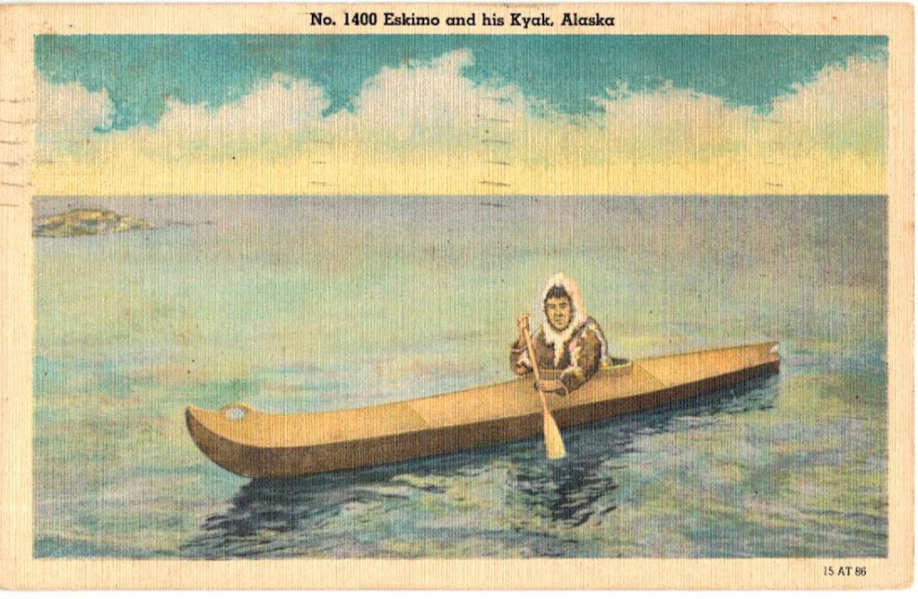 Linen postcard. Eskimo and his Kyak, Alaska. Kayak. 1947. | Jackie's ...