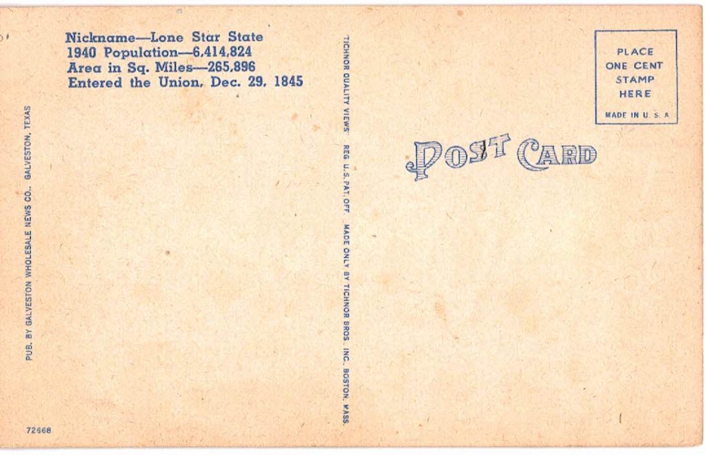 Linen postcard. Greetings from Galveston, Texas. Large letter, State ...