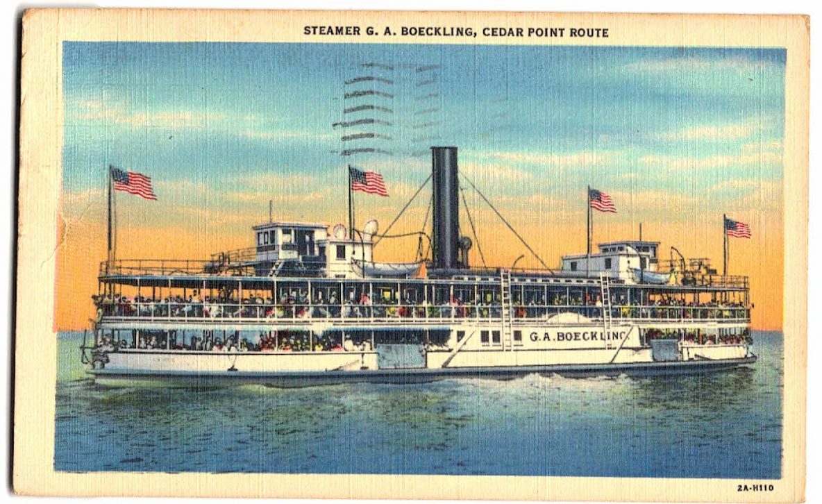 Linen postcard. Steamer G A Boeckling, Cedar Point Route, Ohio. 1943 ...