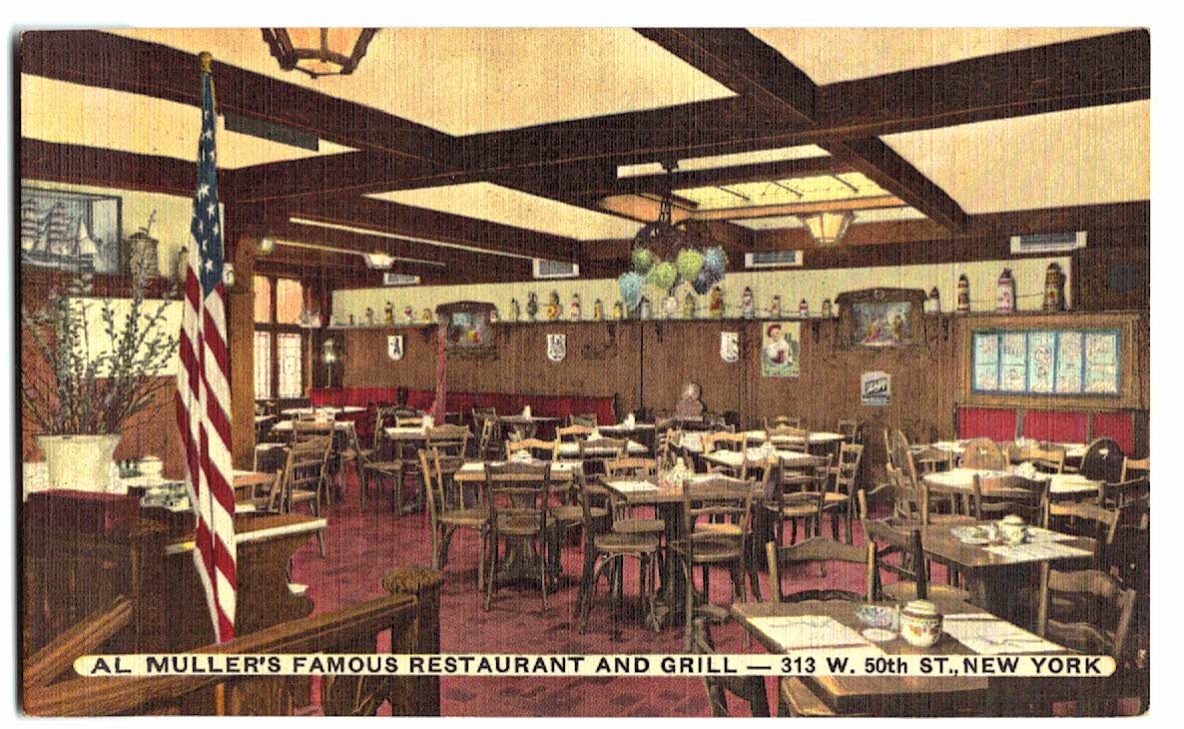 Linen postcard. Al Muller’s Famous Restaurant and Grill, 313 W 50th St ...