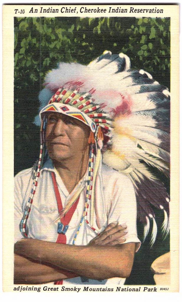 Linen postcard. An Indian Chief. Cherokee Indian Reservation, adjoining ...