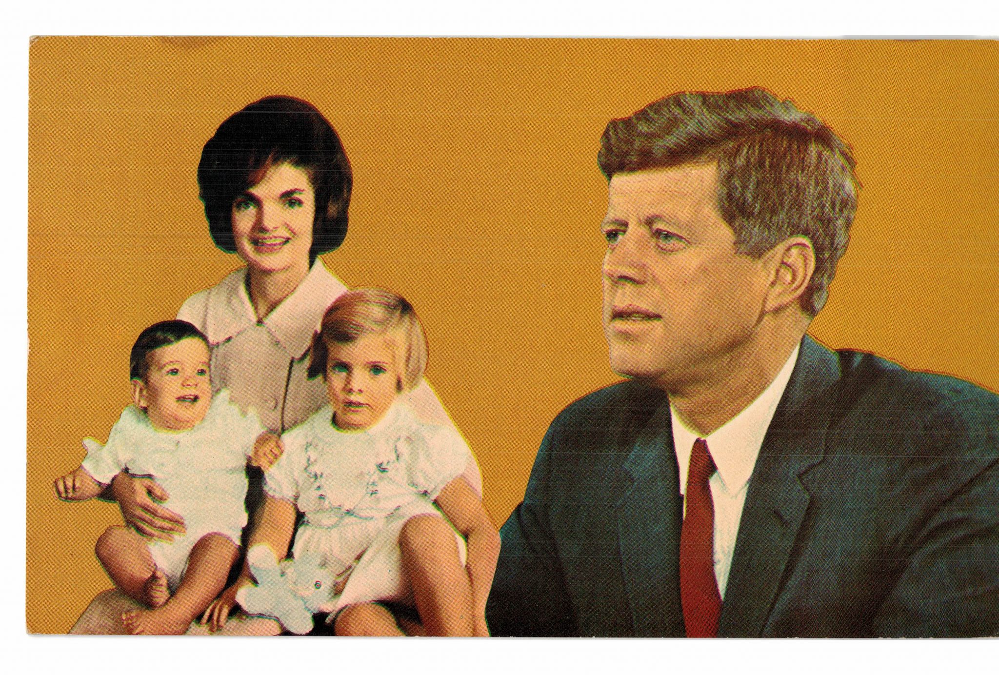 Chrome postcard. President John F Kennedy and family, Jacqueline ...