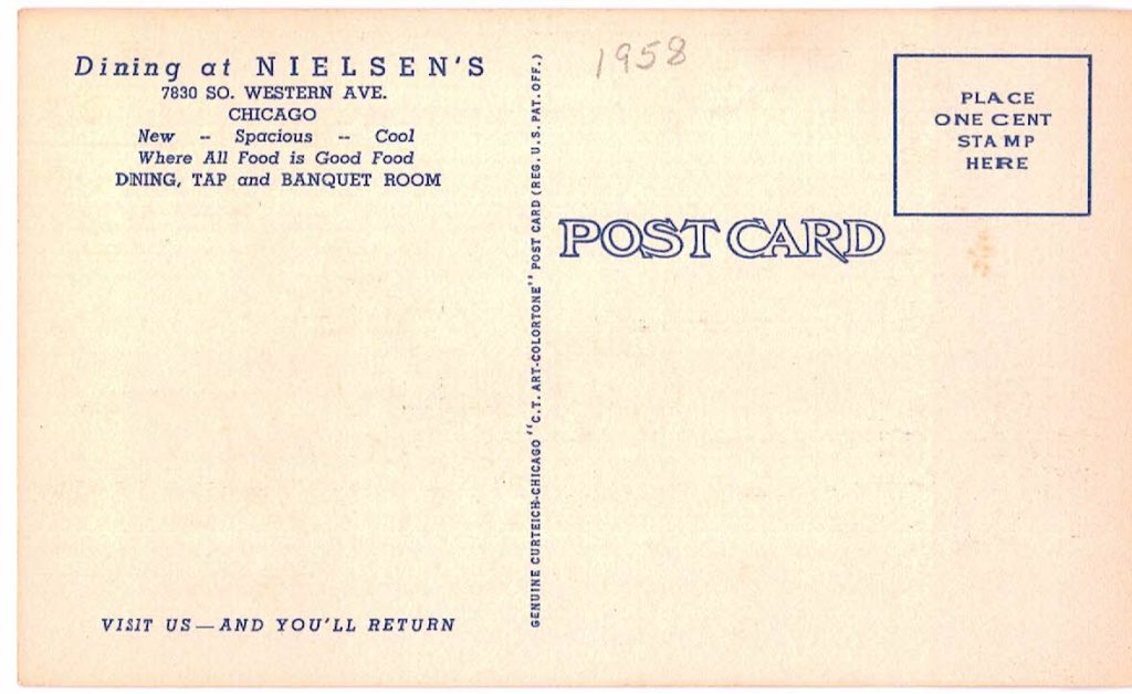 Linen postcard. Nielsen’s French Fried Chicken, Chicago, Illinois ...
