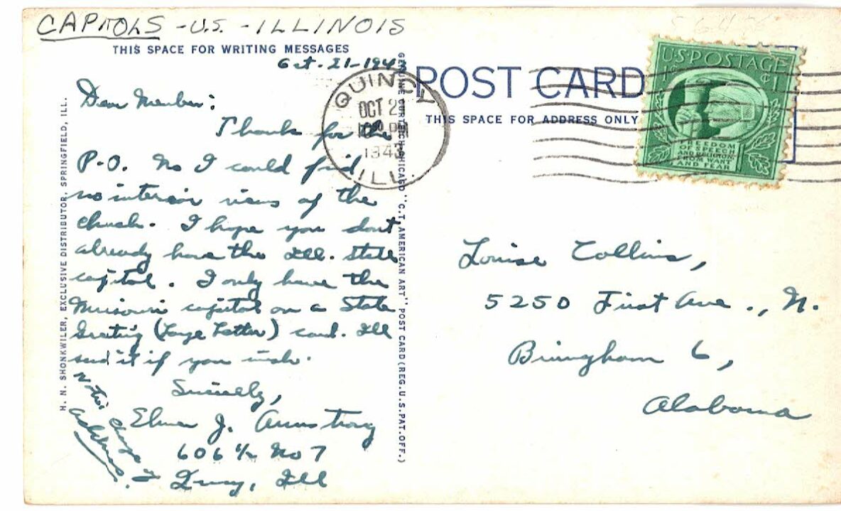 Linen postcard. State Capitol and Abraham Lincoln Statue, Springfield ...