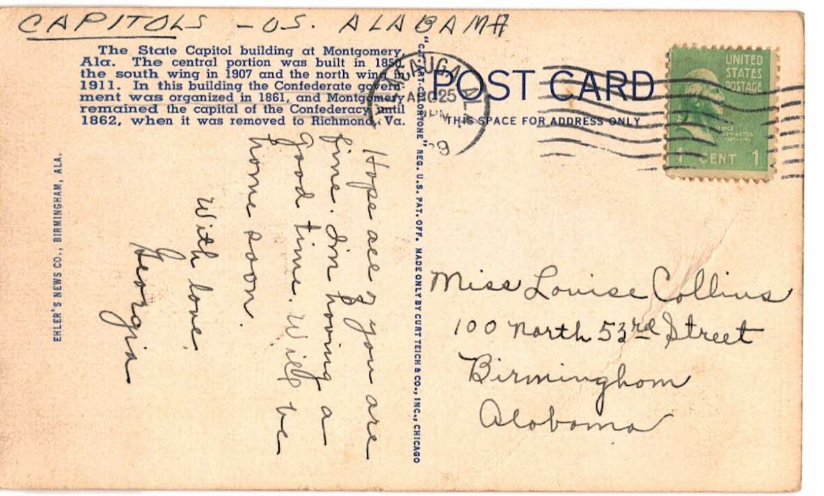 Linen postcard. The State Capitol showing Confederate Soldiers Monument ...