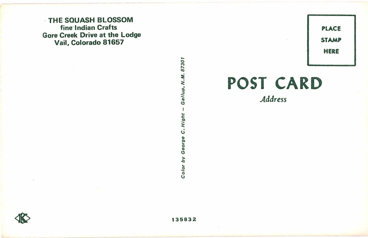 Chrome postcard. The Squash Blossom, fine Indian Crafts, Vail, Colorado ...